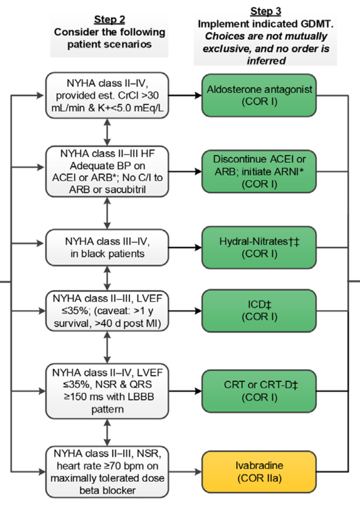 Recommendation for MRA and hydralazine/nitrates remained unchanged.